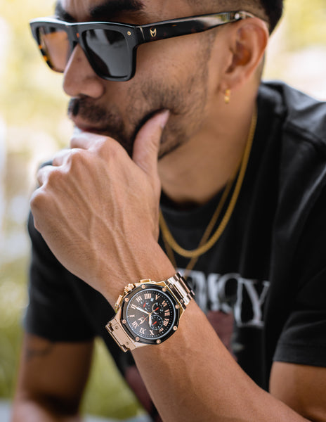 Ambassador Watch : Rose Gold | Black Face | Steel Band AM139SS ...