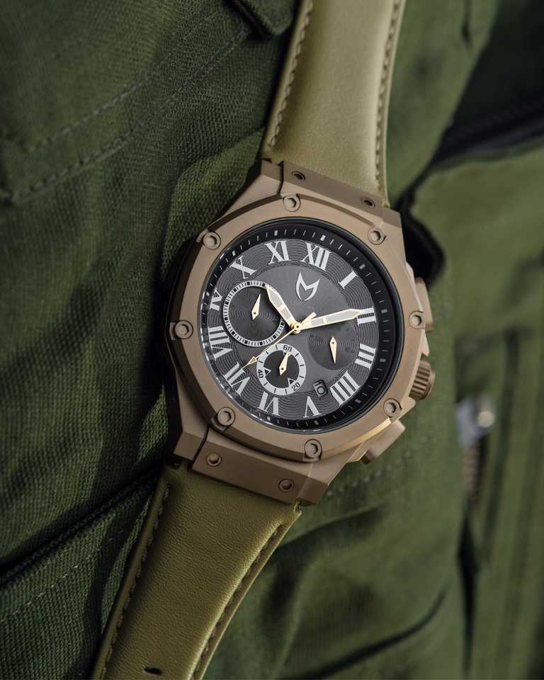 Ambassador Watch : Khaki Steel | Black Face | Leather Band AM1020LB – MSTR