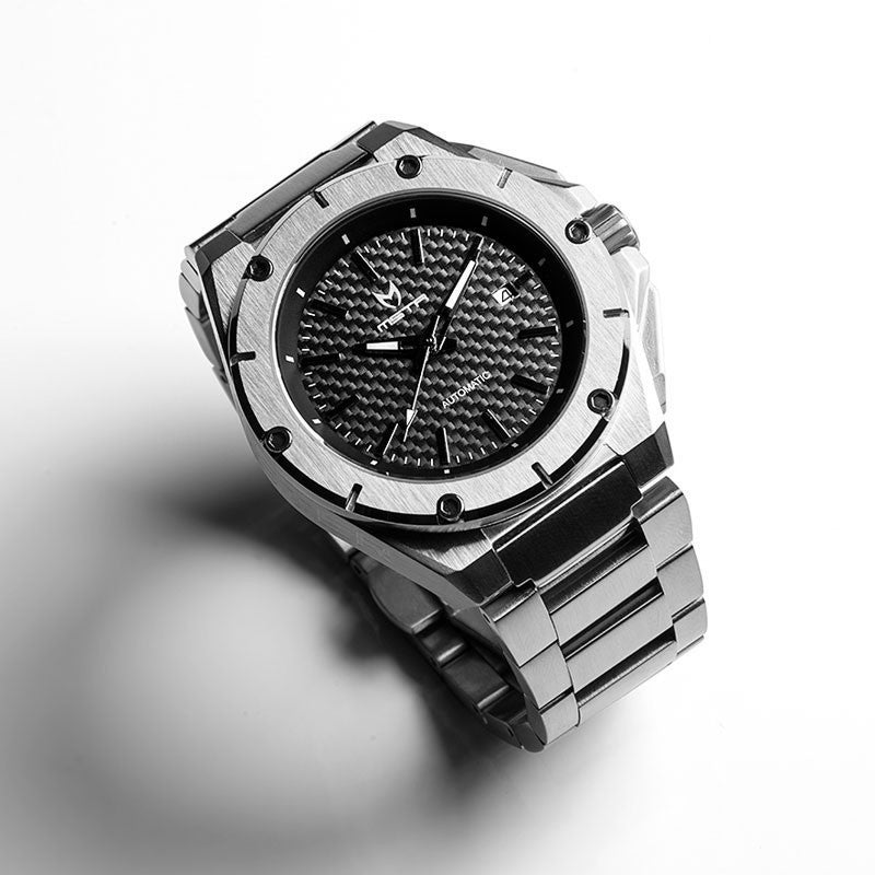 Noble Watch : Silver Steel | Carbon Face | Steel Band - Meister Watches